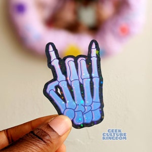 Skeleton Devil Horns Vinyl Sticker. Holographic Halloween Sticker. - Etsy