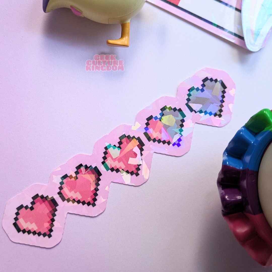 Pixel Heart Life Bar Sticker. Health Points Holographic Vinyl Sticker ...