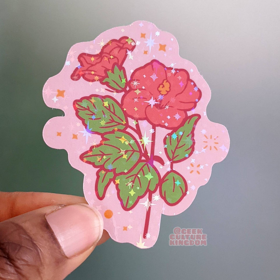 Red Hibiscus Flower Sticker. Floral Holographic Glitter Stickers. - Etsy