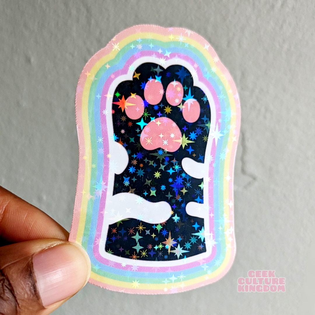 Toe Beans Cat Paw Vinyl Sticker- Black and White. Holographic Glitter ...