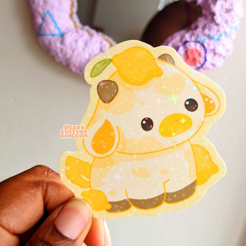 Lemon Fruit Cow Holographic Vinyl Sticker - Etsy