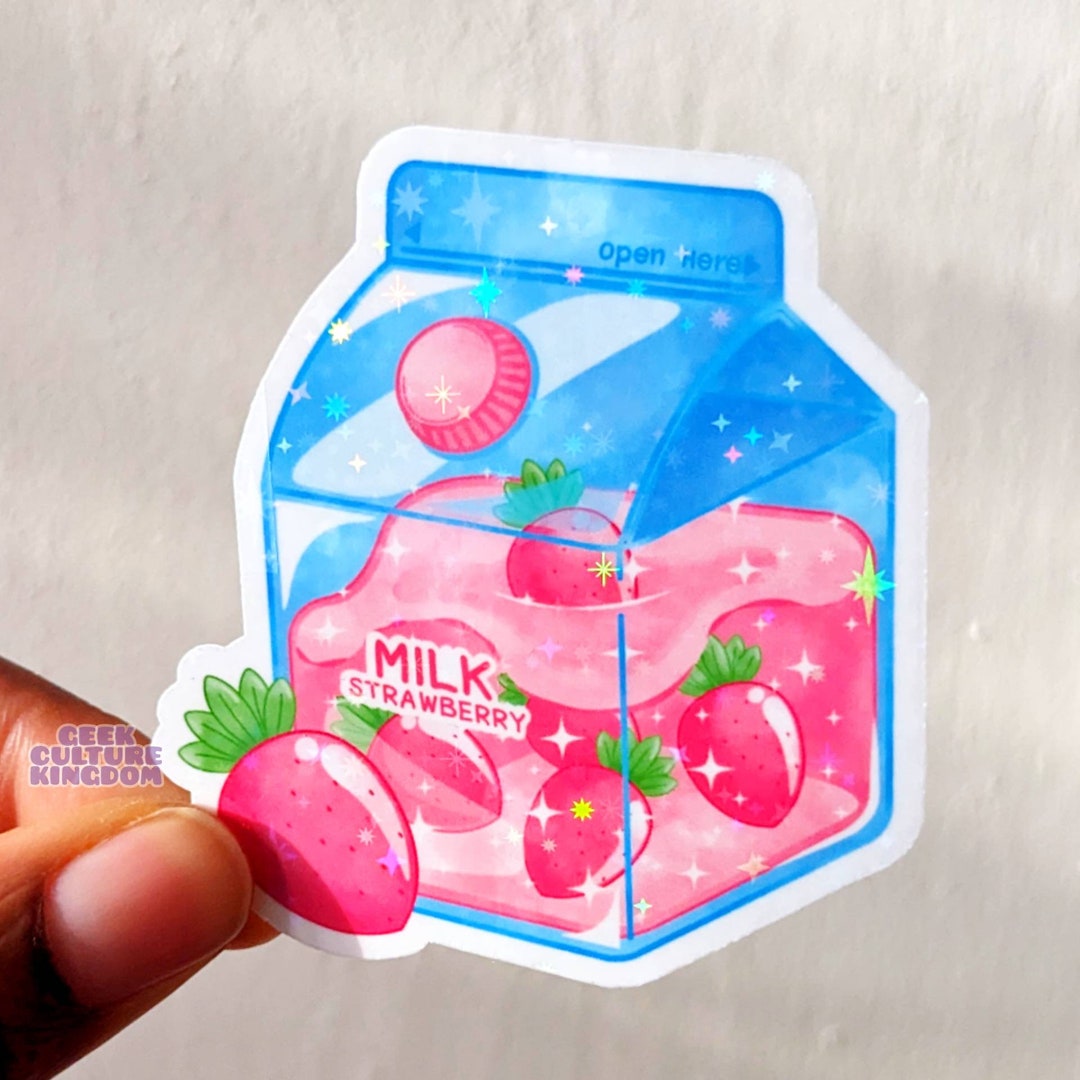 Strawberry Milk Vinyl Sticker. Holographic Glitter Sticker. - Etsy