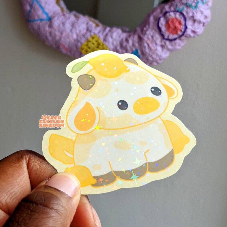 Lemon Fruit Cow Holographic Vinyl Sticker - Etsy