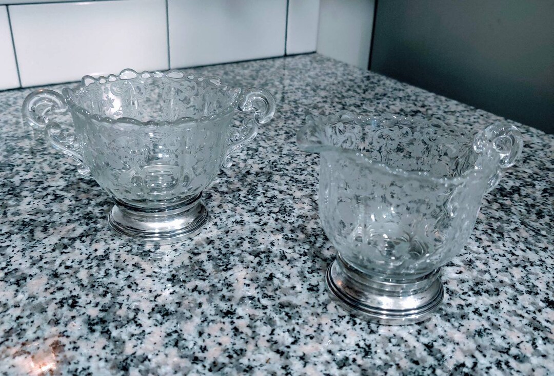 Cambridge Chantilly Glass Sugar and Creamer Set, Sterling Base - Etsy