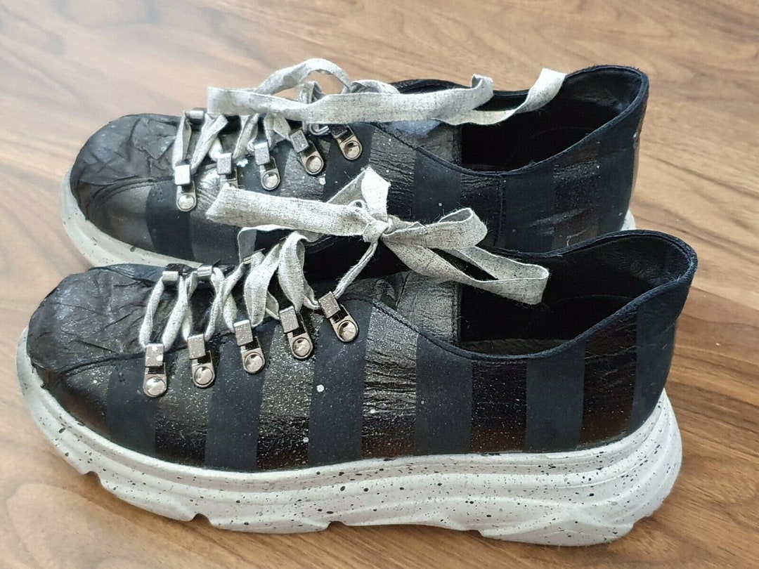 PAPUCEI Leather Shoes Designer Sneakers Black White Women Stylish Lace ...