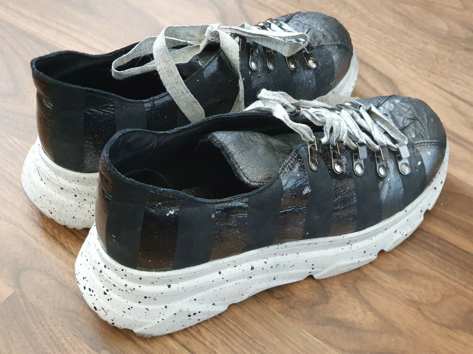 PAPUCEI Leather Shoes Designer Sneakers Black White Women Stylish Lace ...