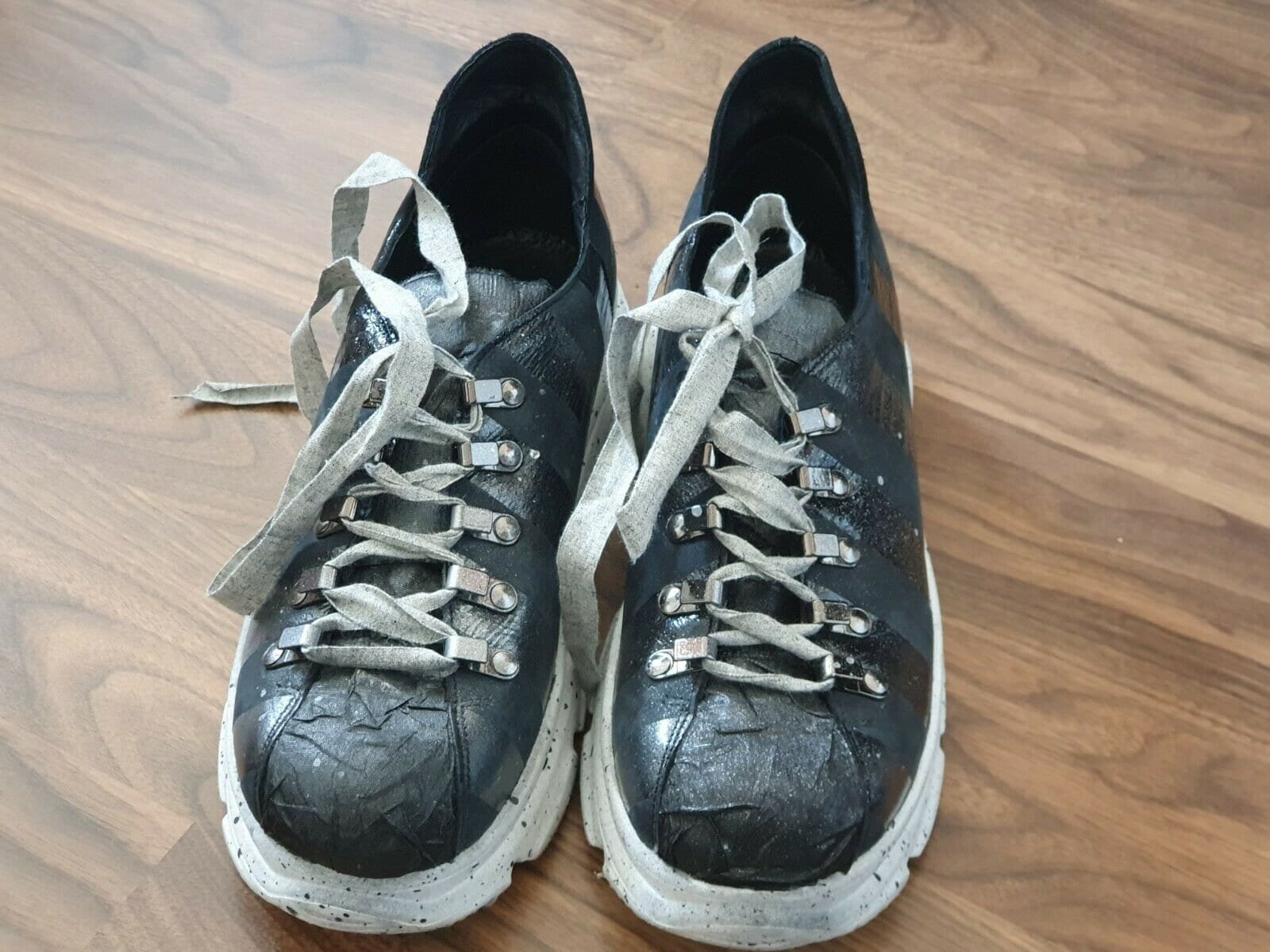 PAPUCEI Leather Shoes Designer Sneakers Black White Women Stylish Lace ...