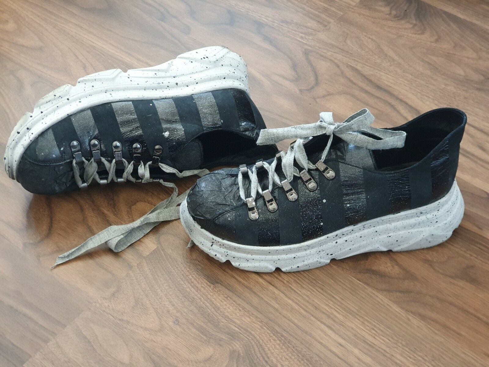 PAPUCEI Leather Shoes Designer Sneakers Black White Women Stylish Lace ...