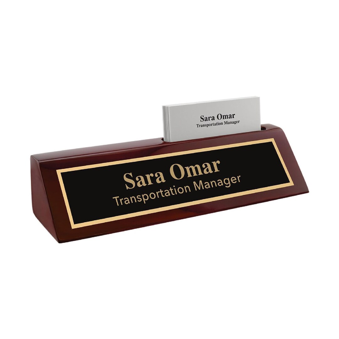 Personalized Rosewood Desk Wedge With Card Holder - Engraved Office ...