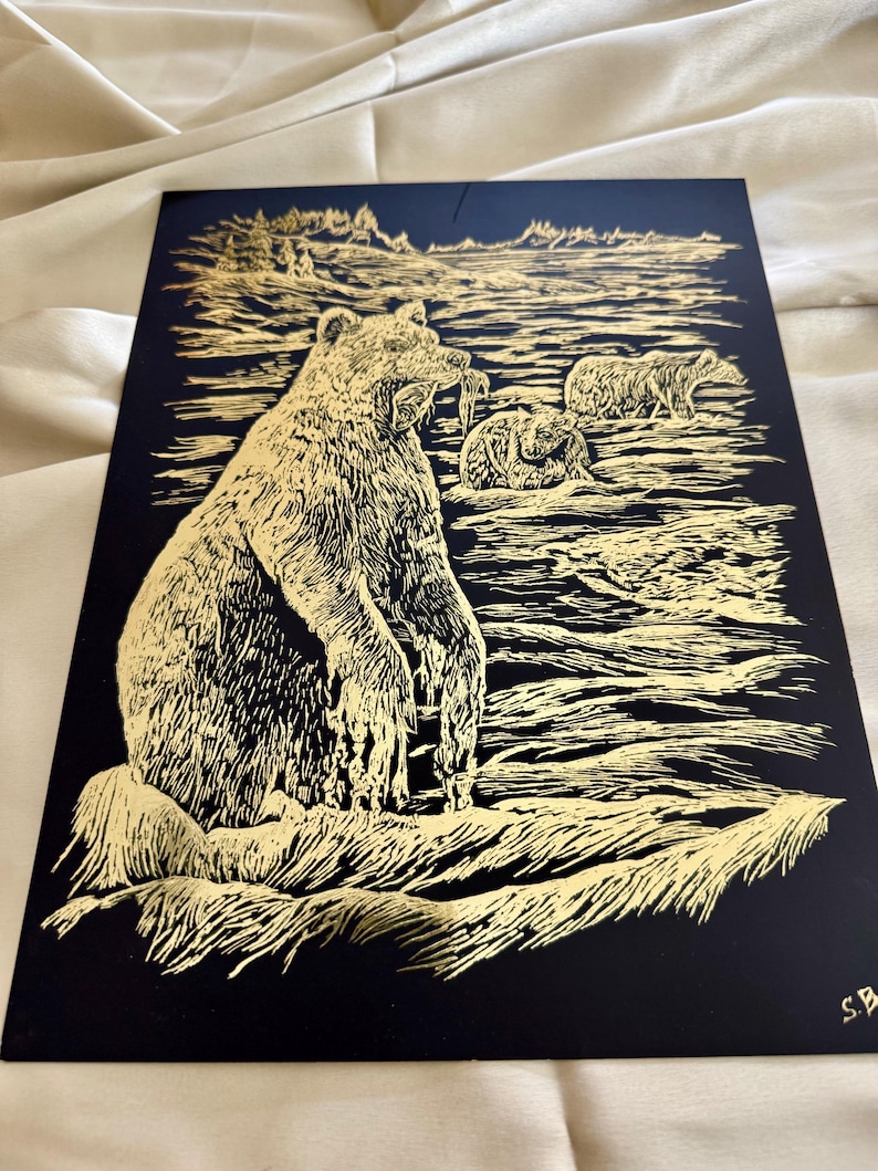 Original Scratchboard Art~ Bears - Etsy