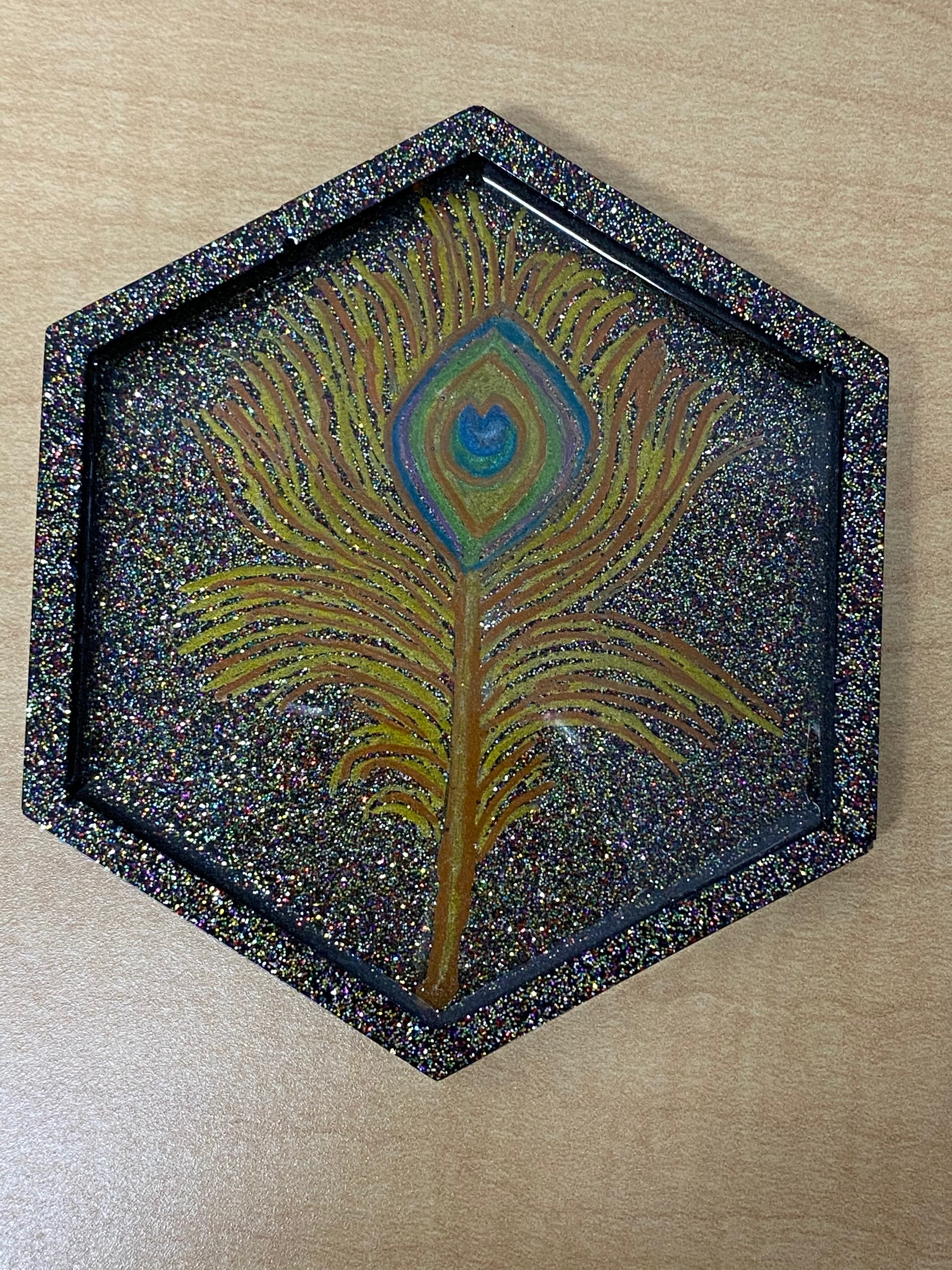Starry Night ~ Peacock Feather ~ Resin Coaster - Etsy