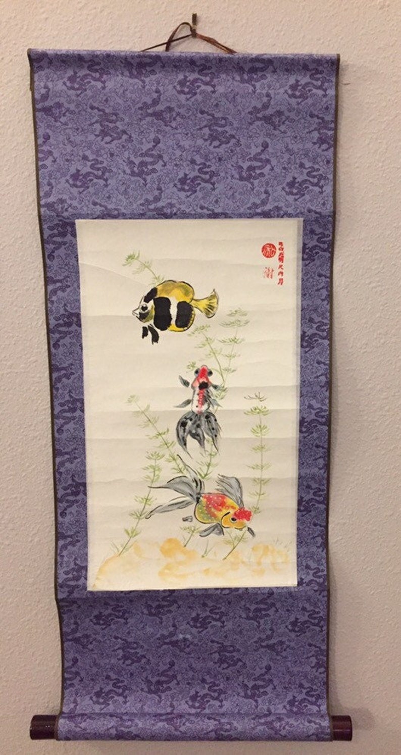 Chinese Brush Painting ~ Scroll Art~ Tropical Fish - Etsy