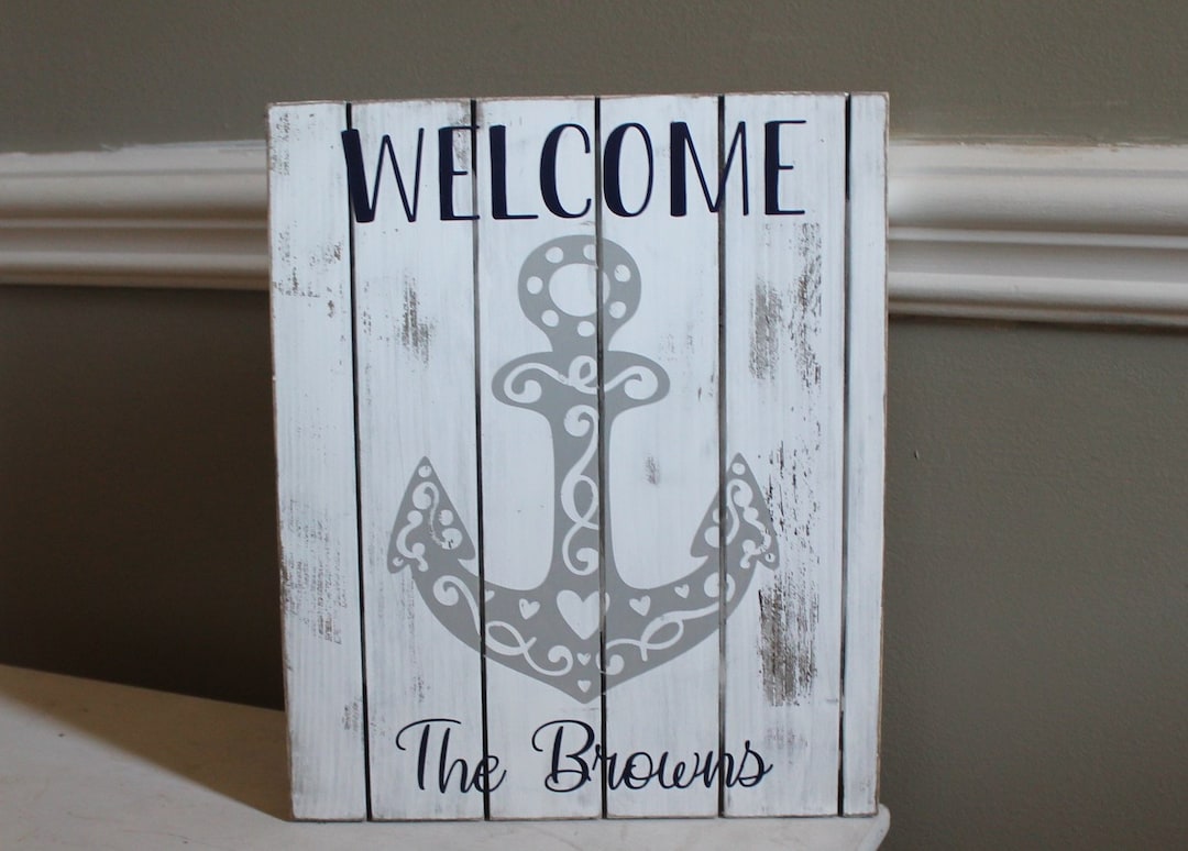 Nautical Welcome Sign, Personalized Beach Sign, Personalized Welcome ...