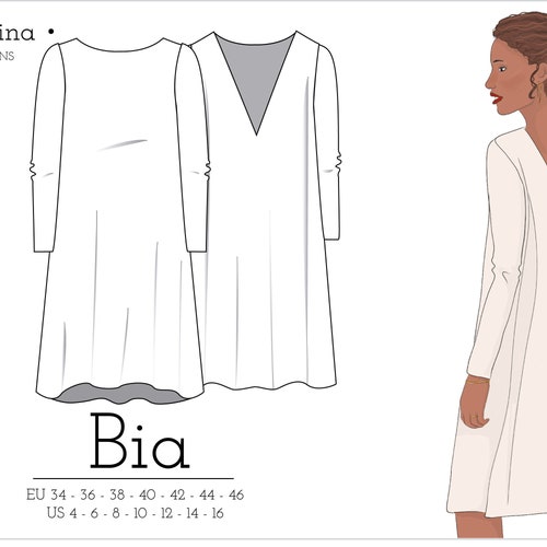A-line Dress With Long Sleeves PDF Sewing Pattern Sizes 4-16 - Etsy