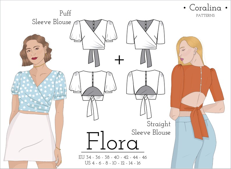 Open Back Surplice Wrap Top PDF Sewing Pattern Sizes 4-16 - Etsy