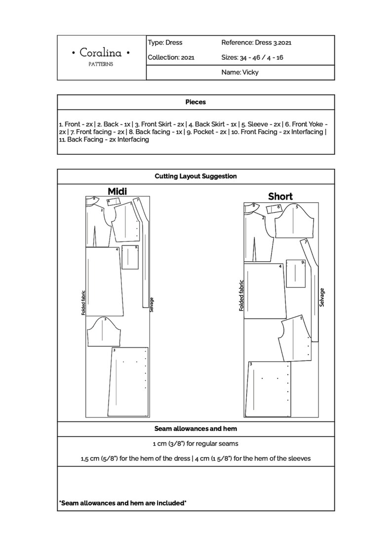 Button-up Dress PDF Sewing Pattern Sizes 4-16 EU 34-46 - Etsy