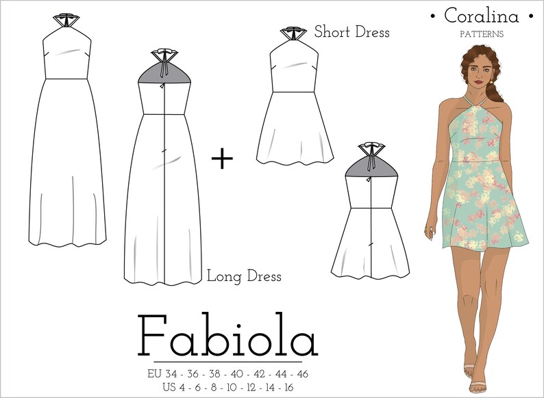 Halter Neck Dress PDF Sewing Pattern Sizes 4-16 EU 34-46 - Etsy