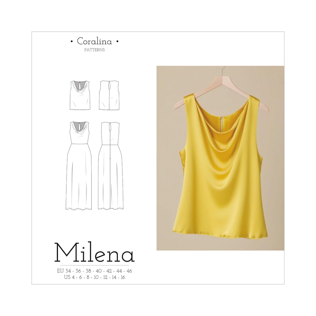 Satin Cowl Neck Top PDF Sewing Pattern | Bias Cut Front Cowl Dress ...