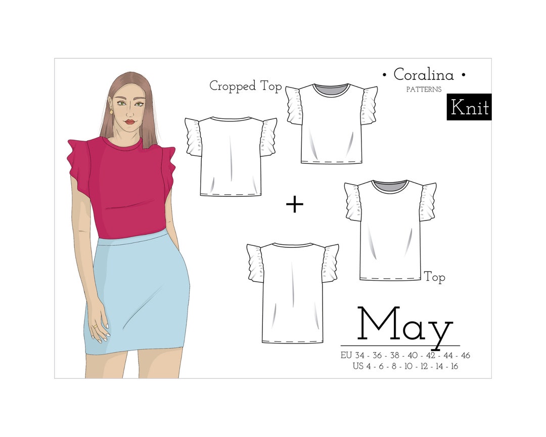 Frill Sleeve T-shirt PDF Sewing Pattern | Sizes 4-16 (EU 34-46) | Two ...
