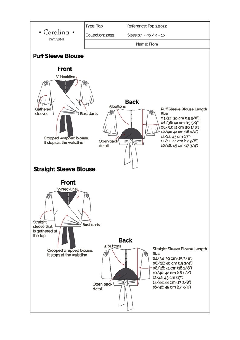 Open Back Surplice Wrap Top PDF Sewing Pattern Sizes 4-16 - Etsy