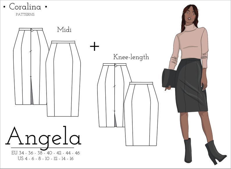 Pencil Skirt PDF Sewing Pattern Two Length Options Sizes - Etsy