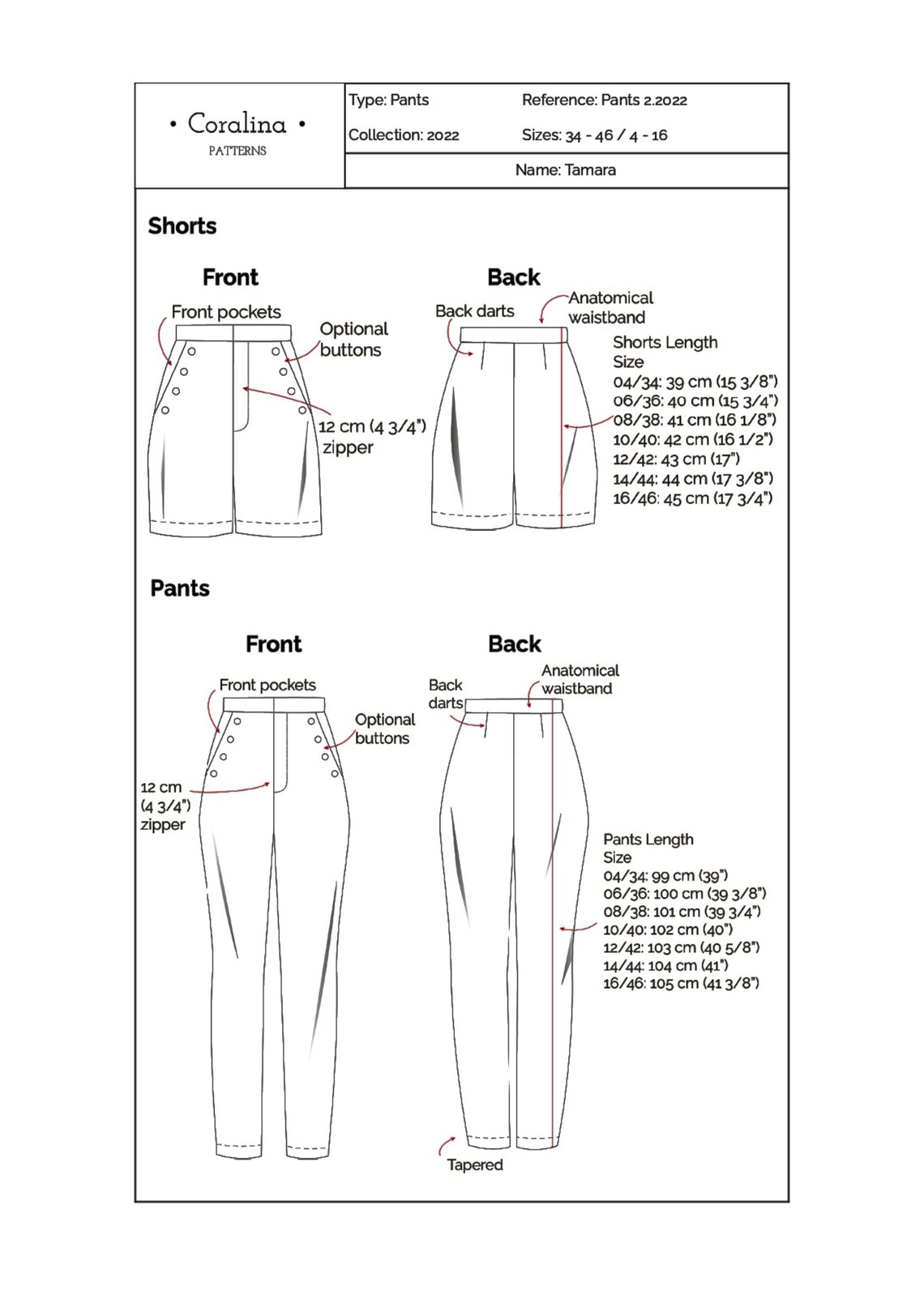 Tapered Dress Pants PDF Sewing Pattern | Trousers With Pockets | Two ...