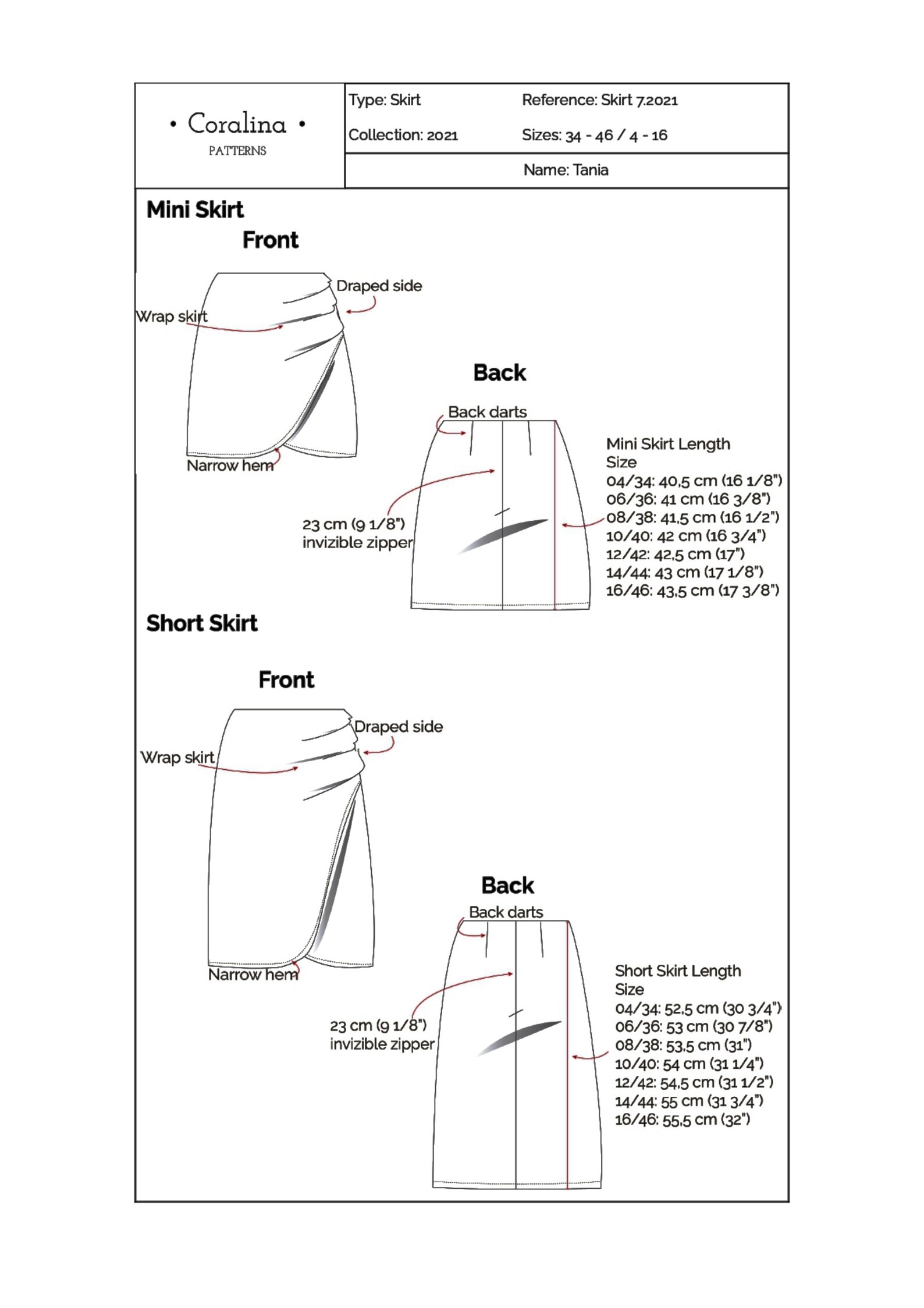 Draped Skirt PDF Sewing Pattern | Sizes 4-16 (EU 34-46) | Two Length ...