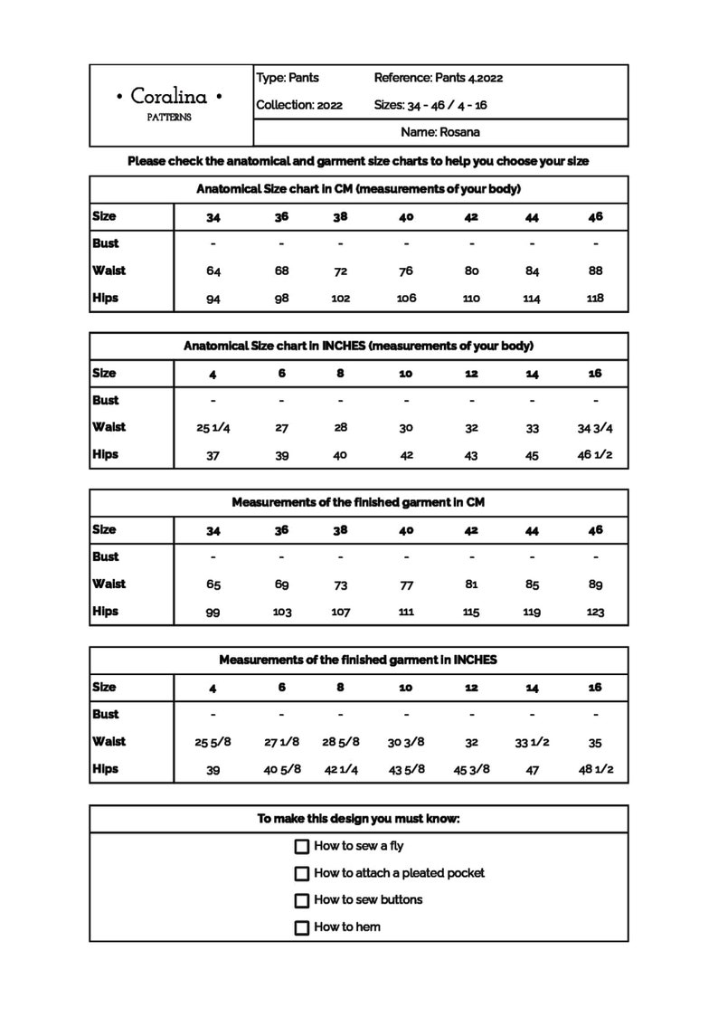 Cargo Pants PDF Sewing Pattern | Two Style Options | Sizes 4-16 (EU 34 ...