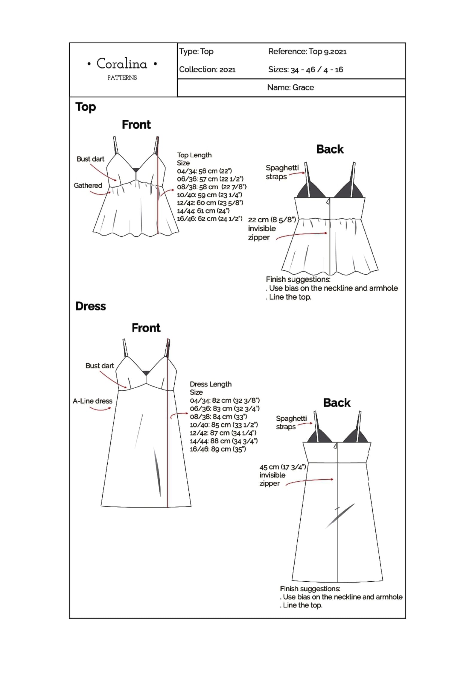 Thin Strap Top PDF Sewing Pattern | Thin Strap A-line Dress Pattern ...
