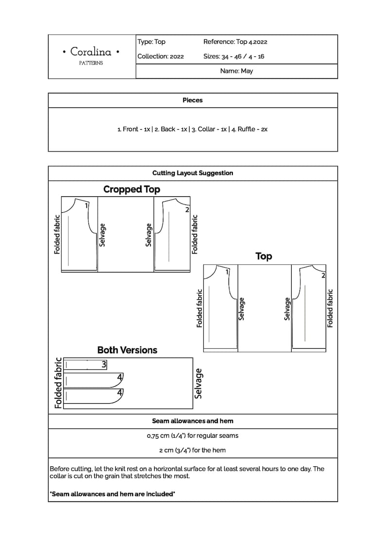 Frill Sleeve T-shirt PDF Sewing Pattern Sizes 4-16 EU - Etsy