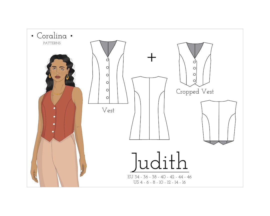 Basic Vest PDF Sewing Pattern | Tailored Waistcoat Pattern | Two Length ...