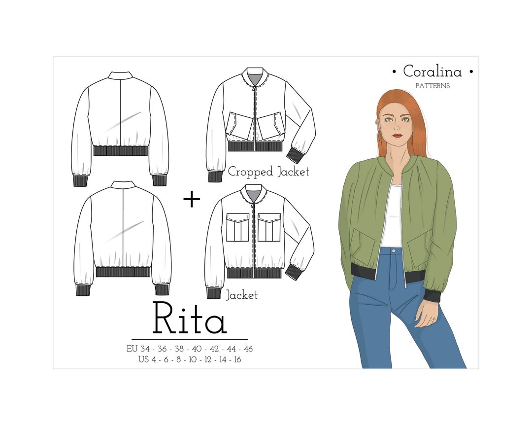 Bomber Jacket PDF Sewing Pattern | Women's Jacket | Sizes 4-16 (EU 34 ...