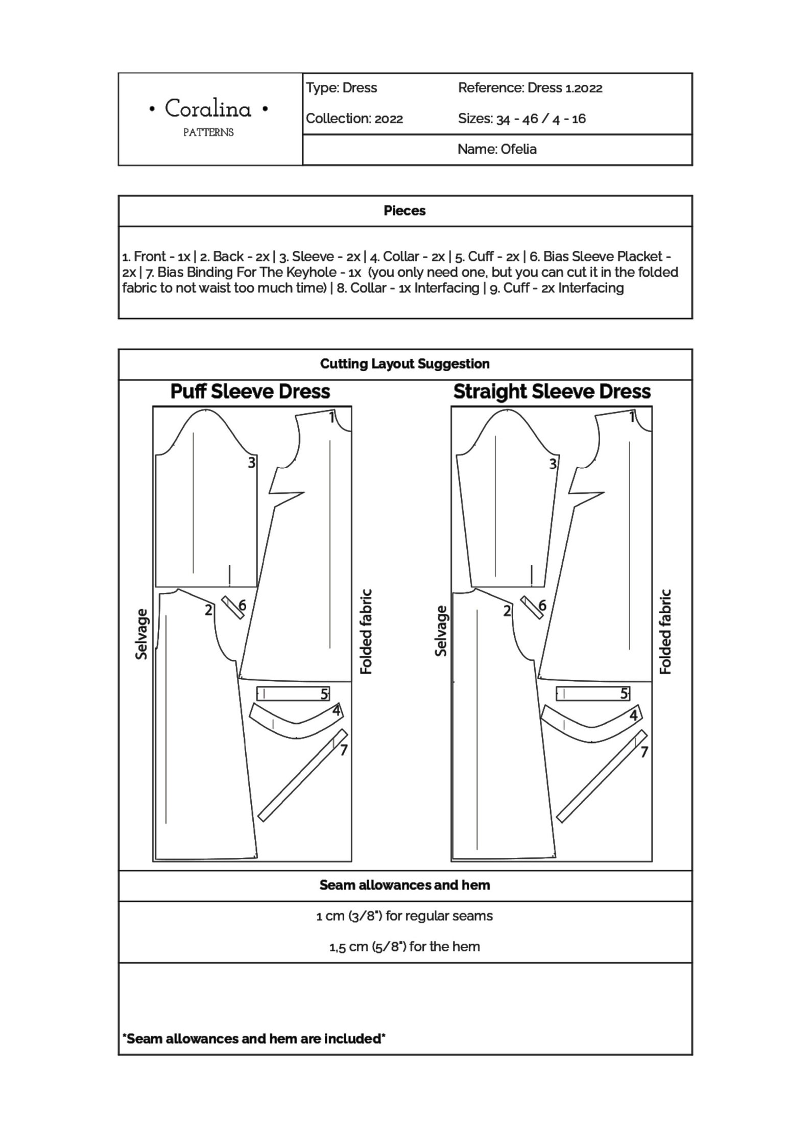 A-line Dress With Long Sleeves PDF Sewing Pattern Sizes 4-16 - Etsy