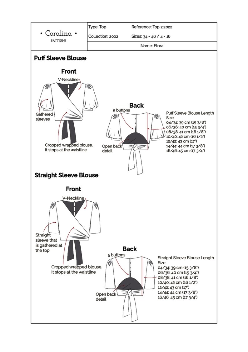 Open Back Surplice Wrap Top PDF Sewing Pattern Sizes 4-16 - Etsy