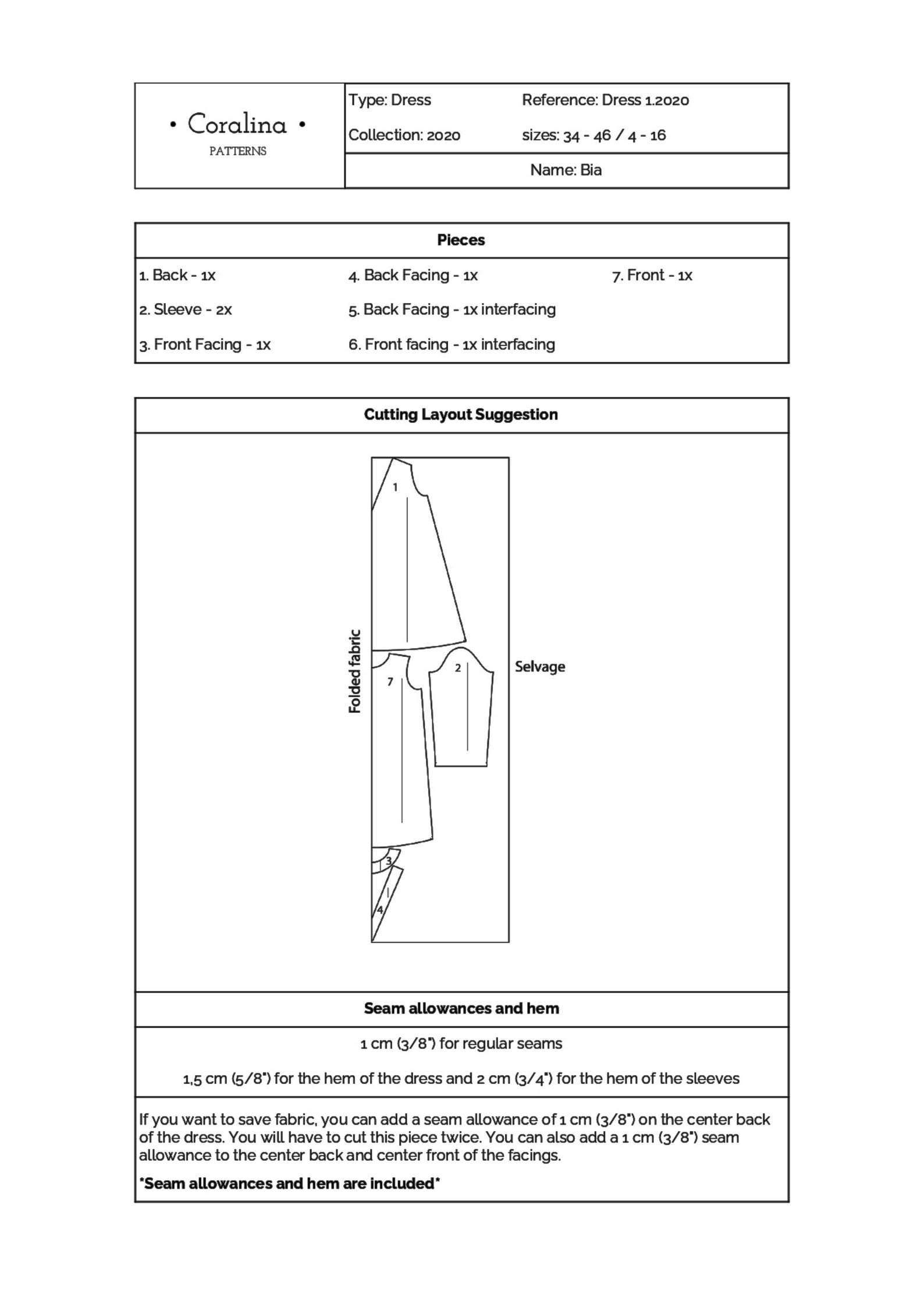 Deep V Back Dress With Long Sleeves PDF Sewing Pattern | Sizes 4-16 (EU ...