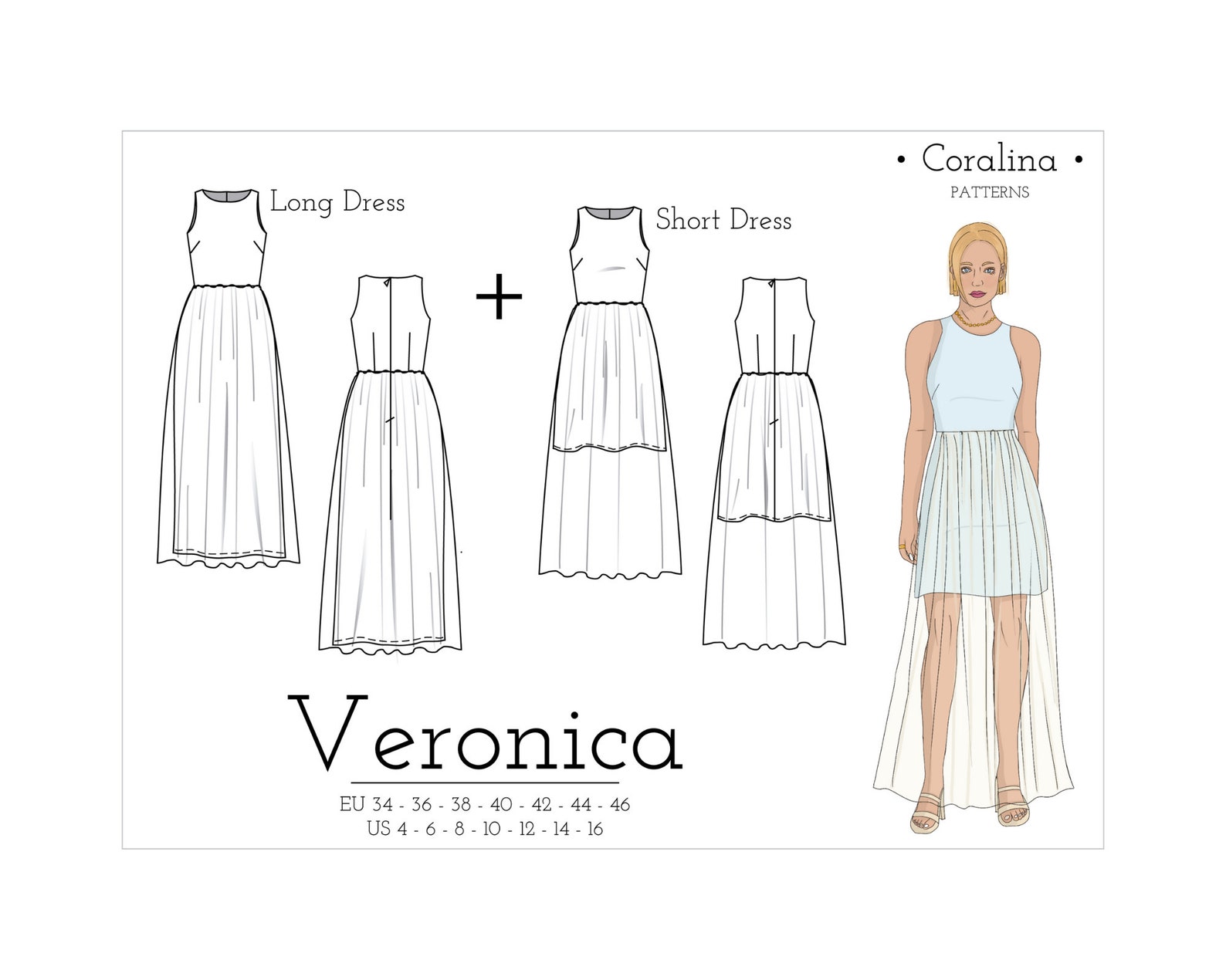 Sleeveless Tulle Dress PDF Sewing Pattern Formal Dress Pattern Two ...