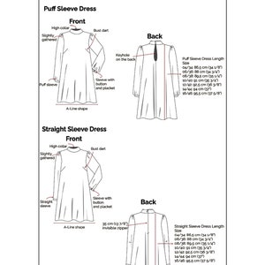 A-line Dress With Long Sleeves PDF Sewing Pattern | Sizes 4-16 (EU 34 ...