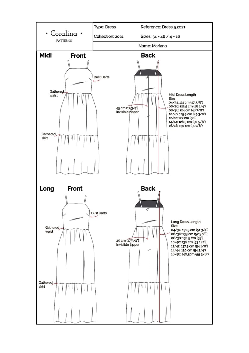 Spaghetti Strap Dress PDF Sewing Pattern | Tiered Dress Pattern | Sizes ...