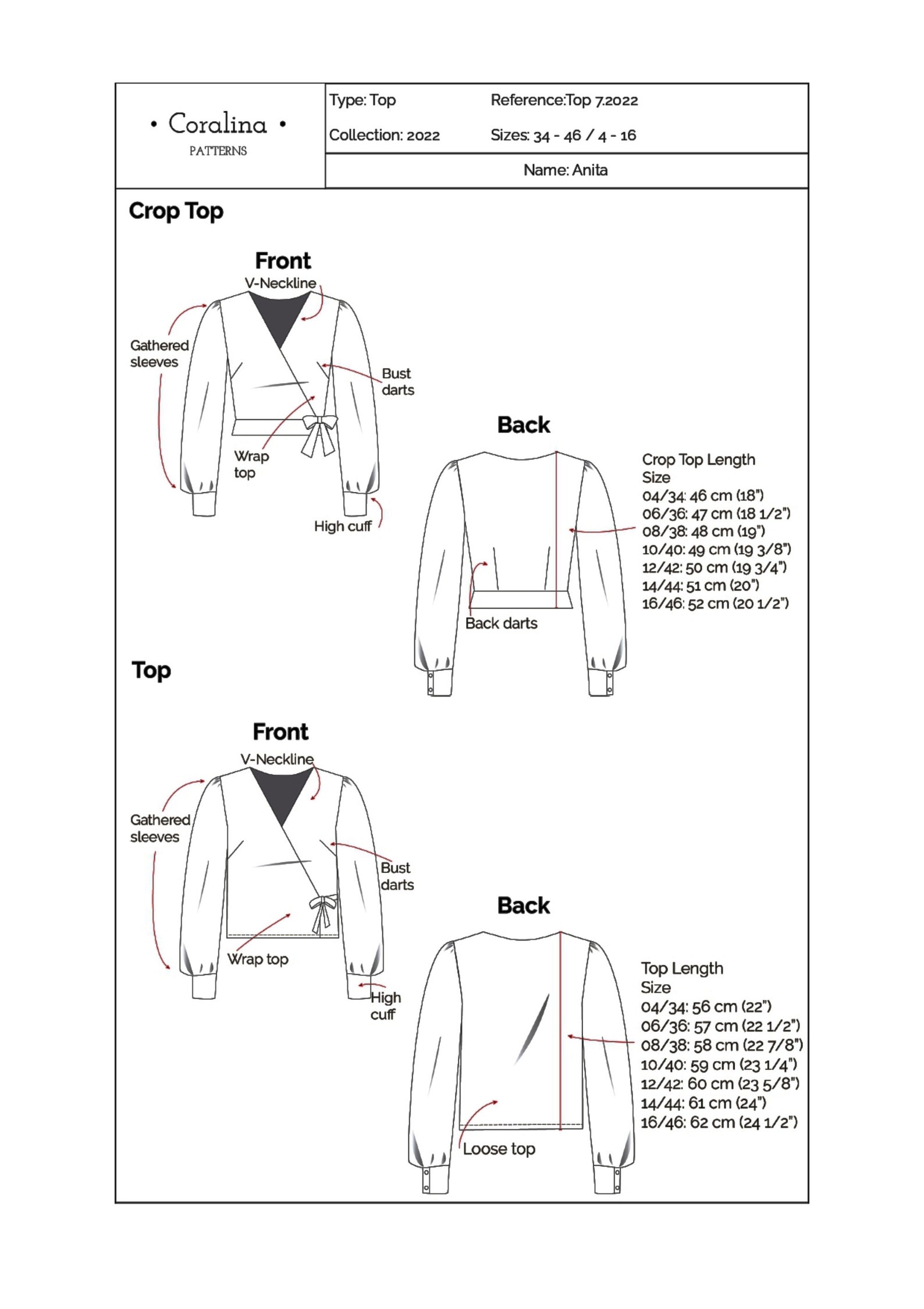 Long Sleeve Wrap Top PDF Sewing Pattern Sizes 4-16 EU - Etsy