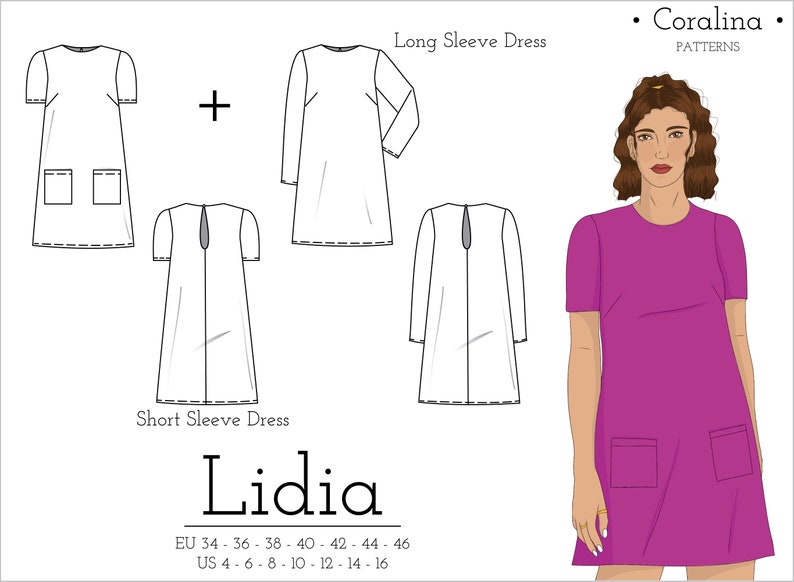 Shift Dress PDF Sewing Pattern A-line Dress With Pockets - Etsy