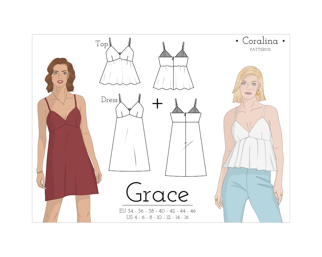 Thin Strap Top PDF Sewing Pattern | Thin Strap A-line Dress Pattern ...