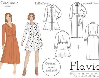 Tiered Shirt Dress PDF Sewing Pattern Sizes 4-16 EU 34-46 | Etsy