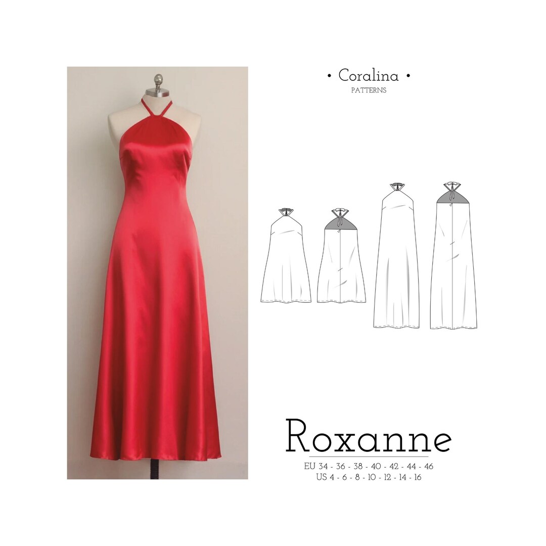 Halter Satin Dress PDF Sewing Pattern | Long Formal Dress | Sizes 4-16 ...