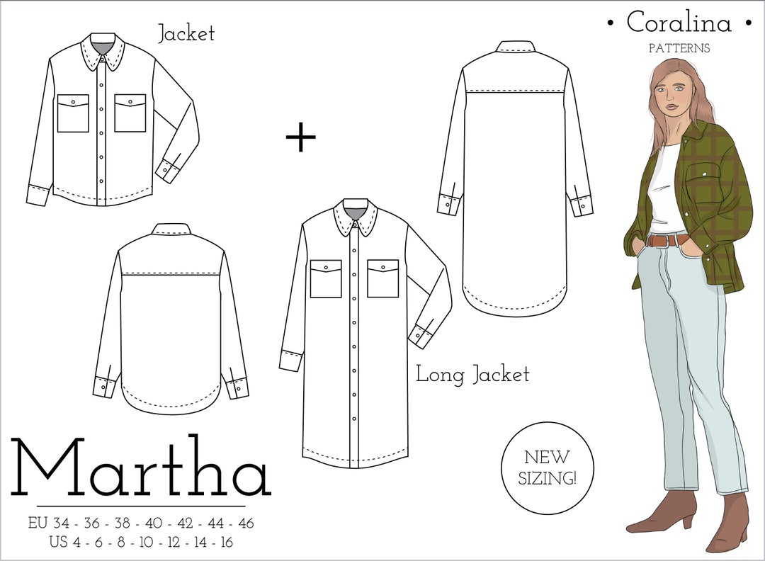 Shirt Jacket PDF Sewing Pattern Shacket Pattern Sizes 4-16 - Etsy