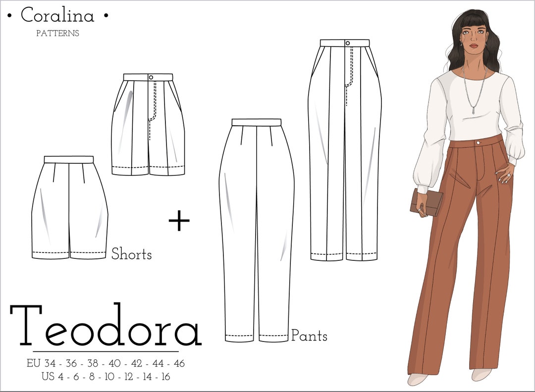 Tailored Pants PDF Sewing Pattern Wide-leg Trousers Two - Etsy