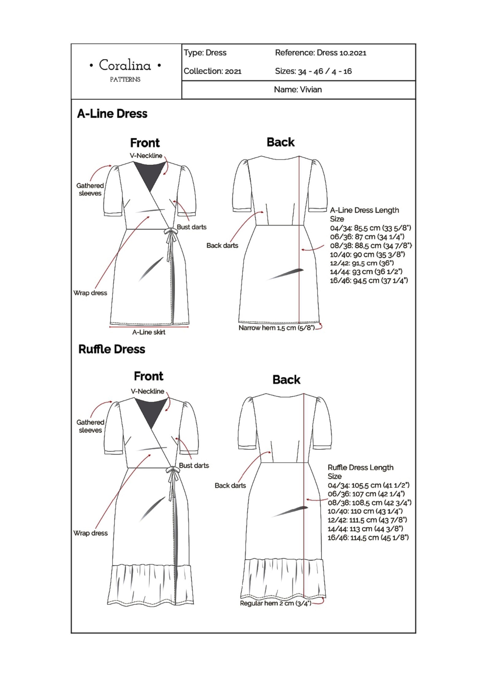 Wrap Dress PDF Sewing Pattern: Ruffle Skirt, Sizes 4-16 US, 34-46 EU ...