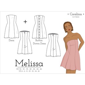 Strapless Mini Dress PDF Sewing Pattern Button Down Dress Pattern Two ...