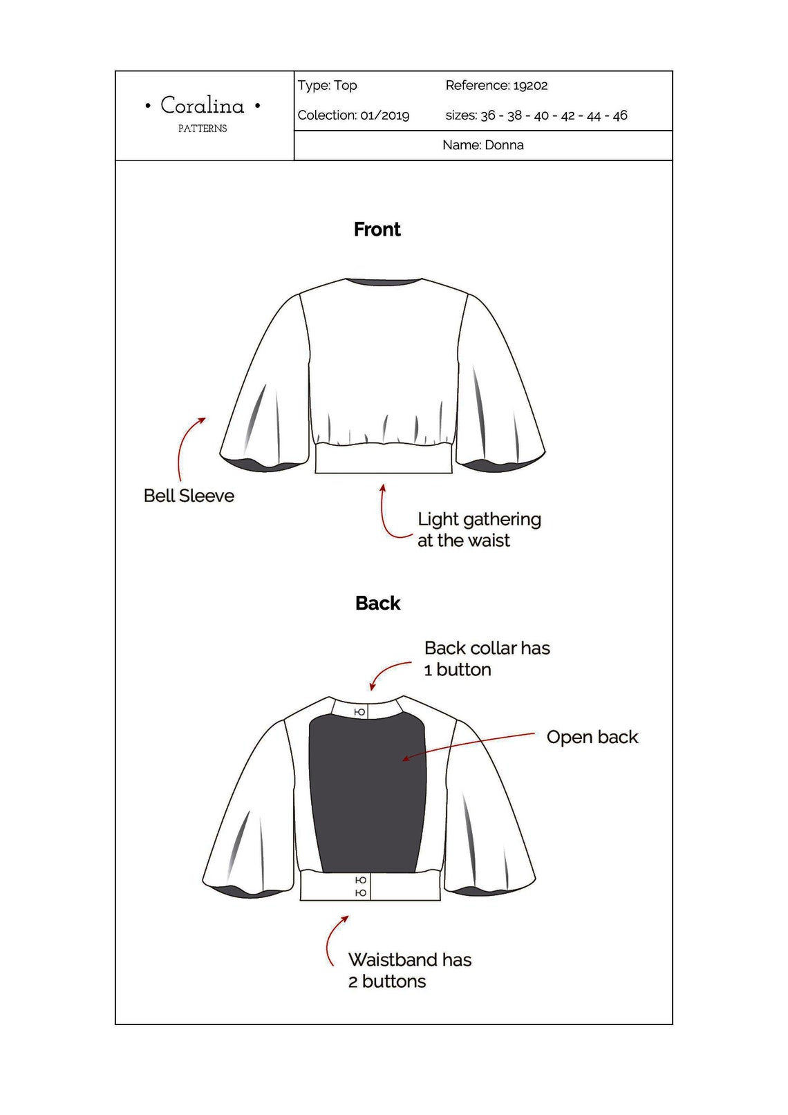 Open Back Top With Bell Sleeve PDF Sewing Pattern - Etsy Australia