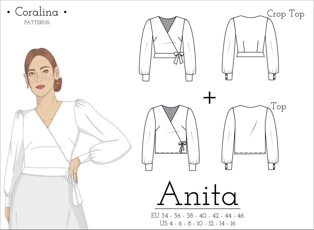 Long Sleeve Wrap Top PDF Sewing Pattern Sizes 4-16 EU - Etsy