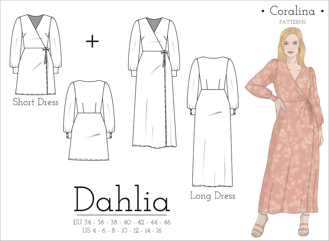Long Sleeve Wrap Dress PDF Sewing Pattern Formal Wrap Gown - Etsy
